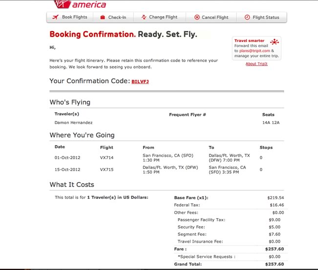 An experience with Virgin America’s website I didn’t have but won’t ...